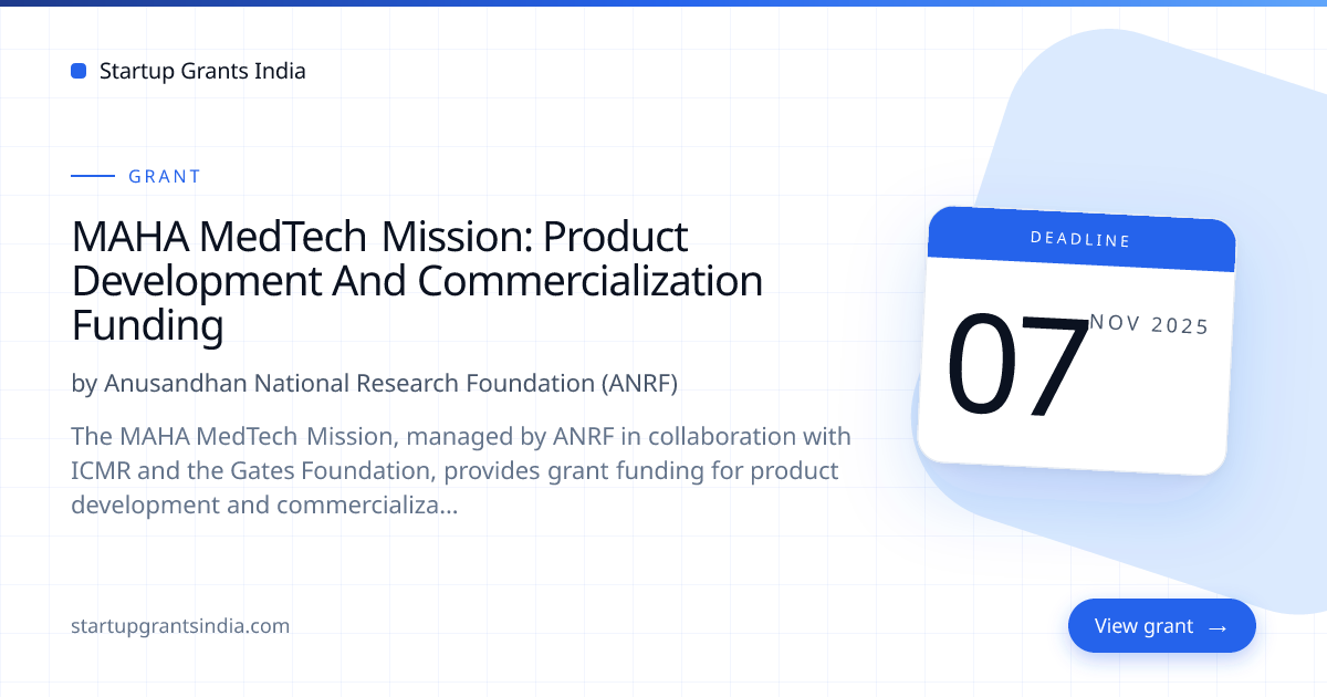 MAHA MedTech Mission: Product Development and Commercialization Funding ...